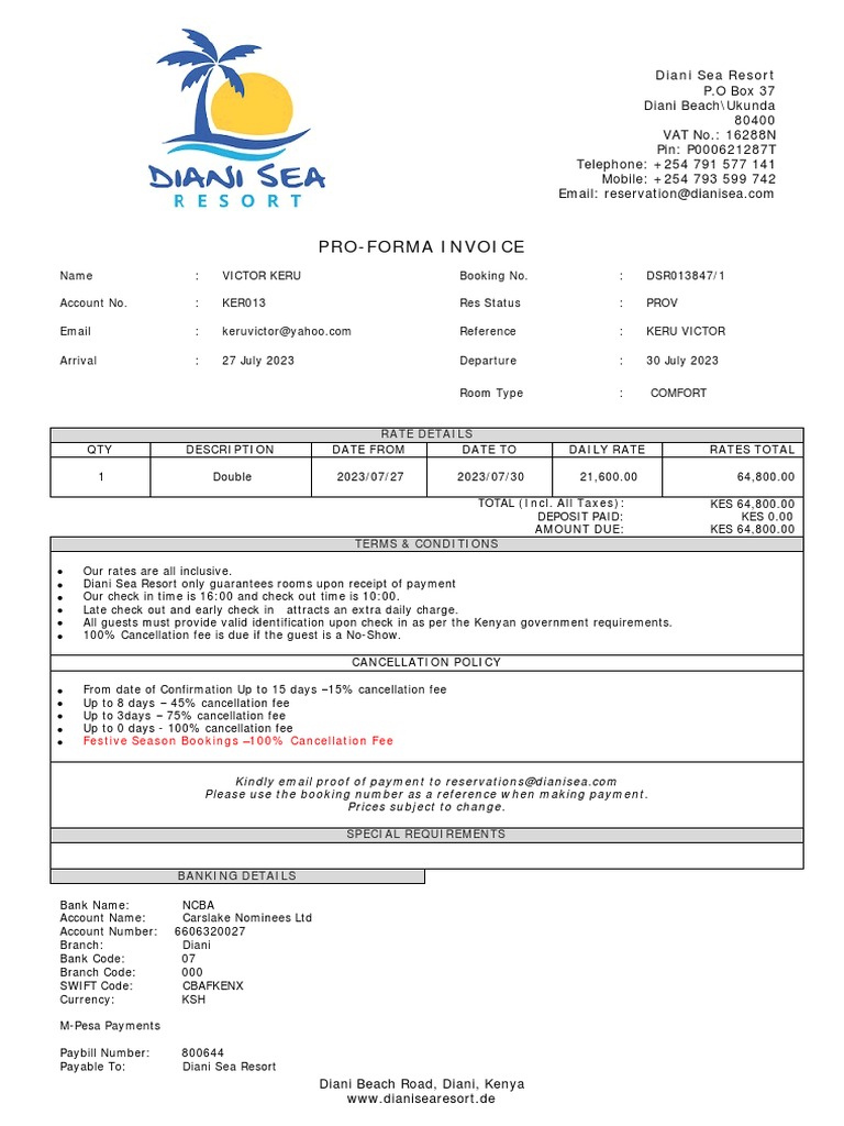 DSR013847 1 Guest Pro Forma PDF | PDF | Fee | Pro Forma