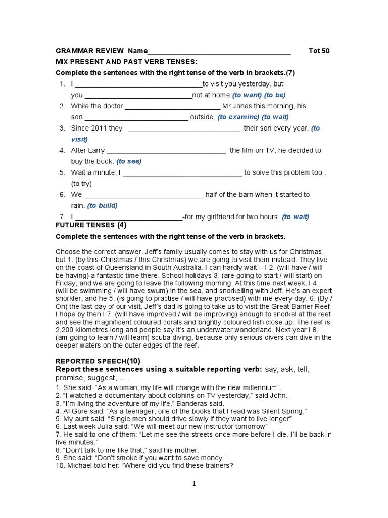 Grammar Review: Verb Tenses, Clauses, Conditionals, and More | PDF ...