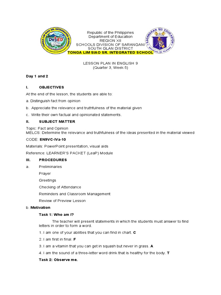 Tonga Lim Siao Sr. Integrated School | PDF | Knowledge | Adolescence