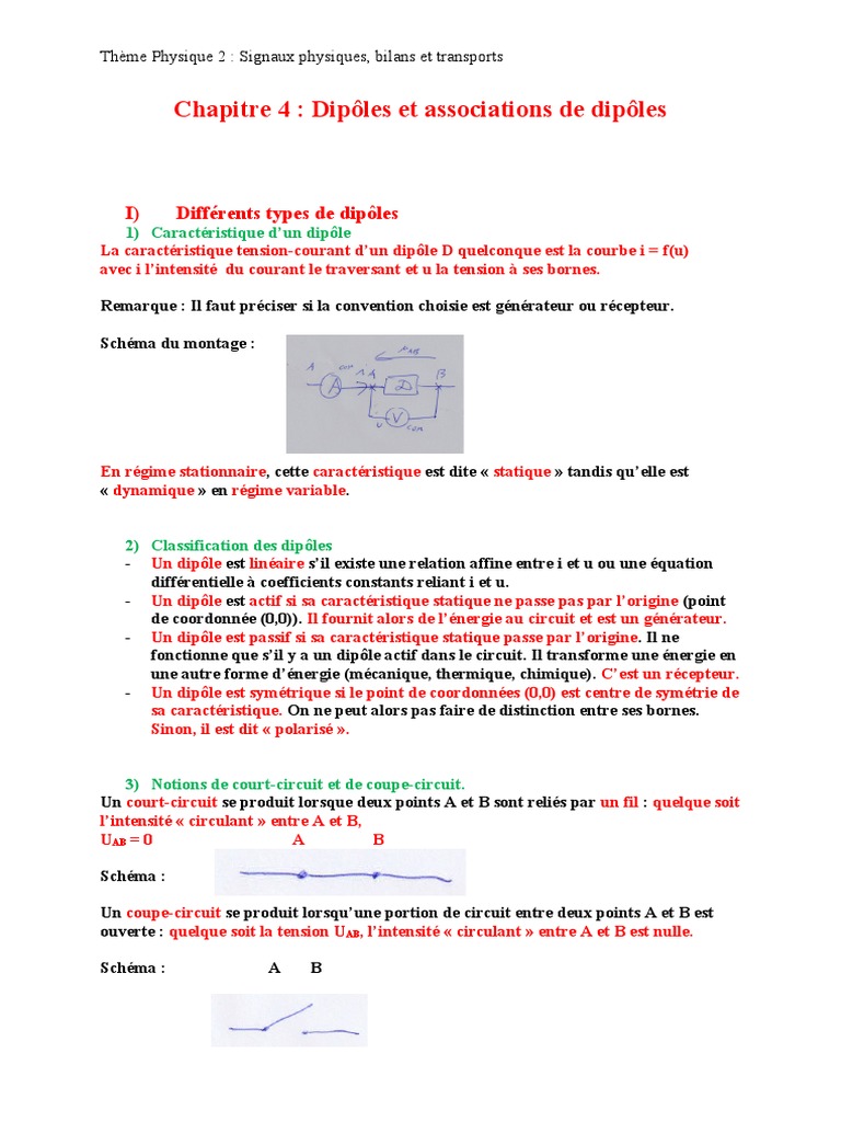 Types et associations de dipôles électriques | PDF | Tension électrique ...