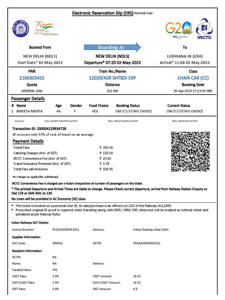 12029/asr Shtbdi Exp Chair Car (CC) | PDF | Identity Document