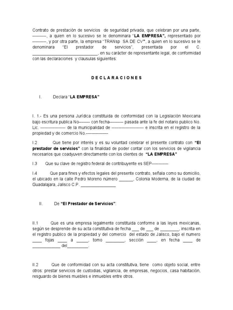 Contrato de Prestación de Servicios de Seguridad Privada | PDF ...