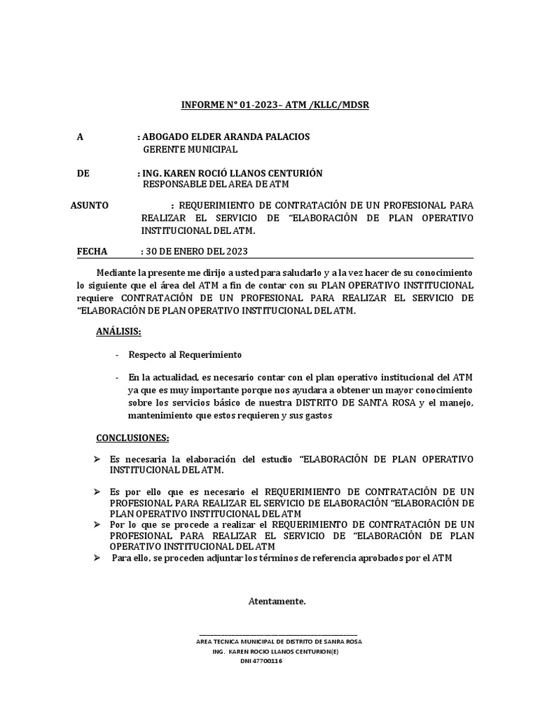 Informe 01 Requerimiento | PDF