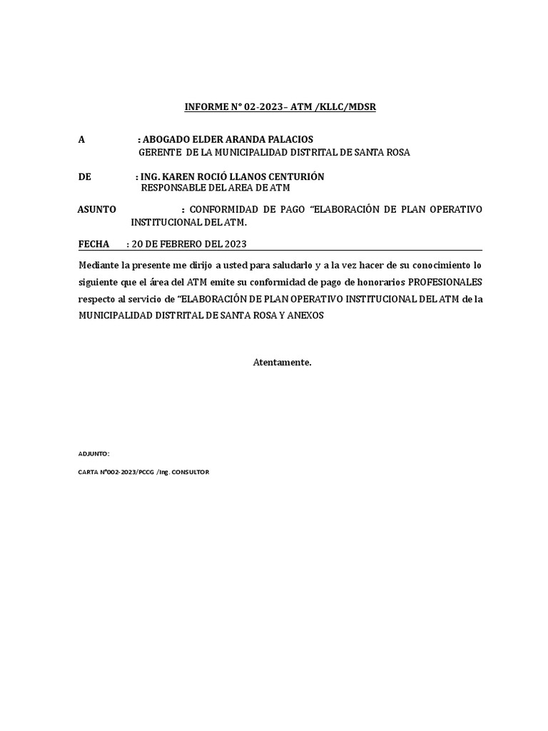 Conformidad de Pago Plan Operativo ATM | PDF