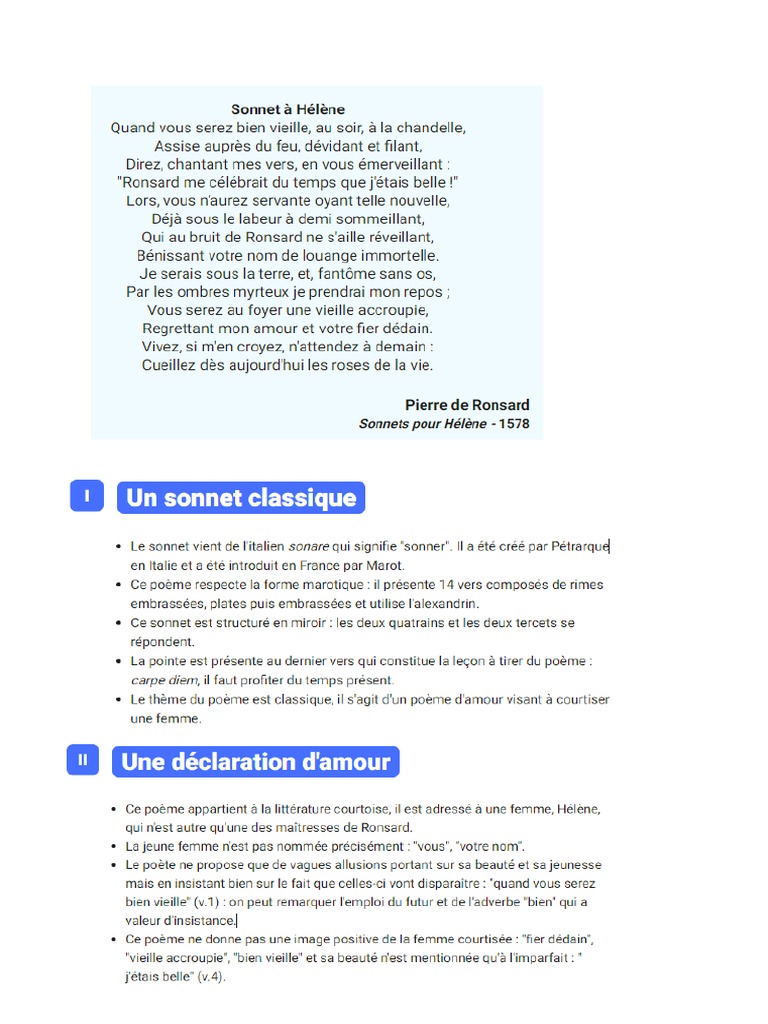 Sonnet À Hélène de Ronsard | PDF