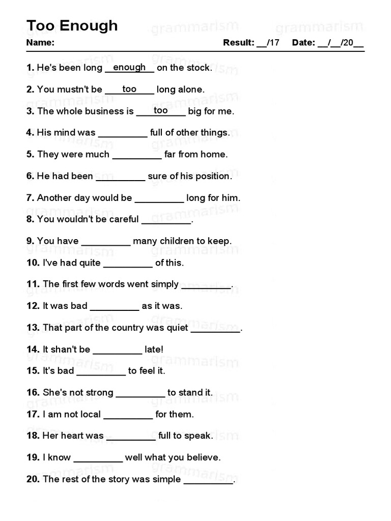 Understanding "Too" vs. "Enough" Usage | PDF