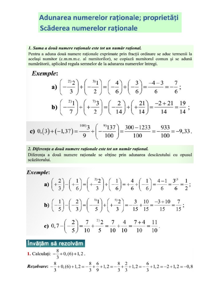 Adunarea Si Scaderea NR Rationale | PDF