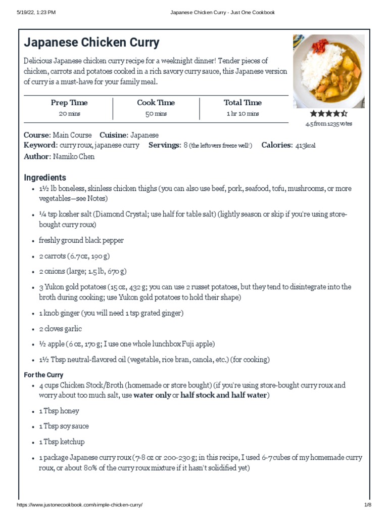 Japanese Chicken Curry - Just One Cookbook | PDF | Curry | Japanese Cuisine