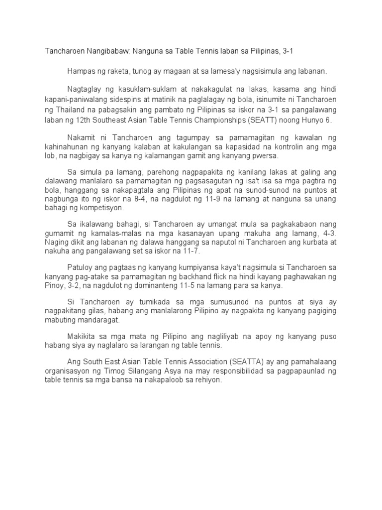 Sports Writing (Filipino) - Abanco | PDF