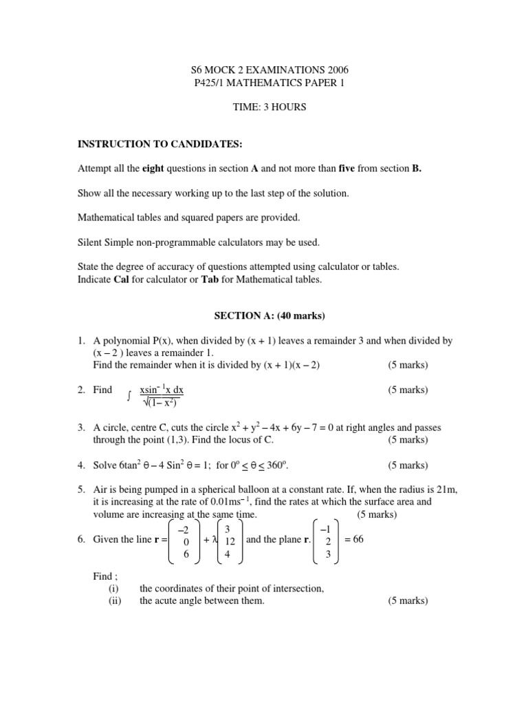 ALEVEL Math Pepr 1 Set 15 PDF | PDF | Perpendicular | Tangent