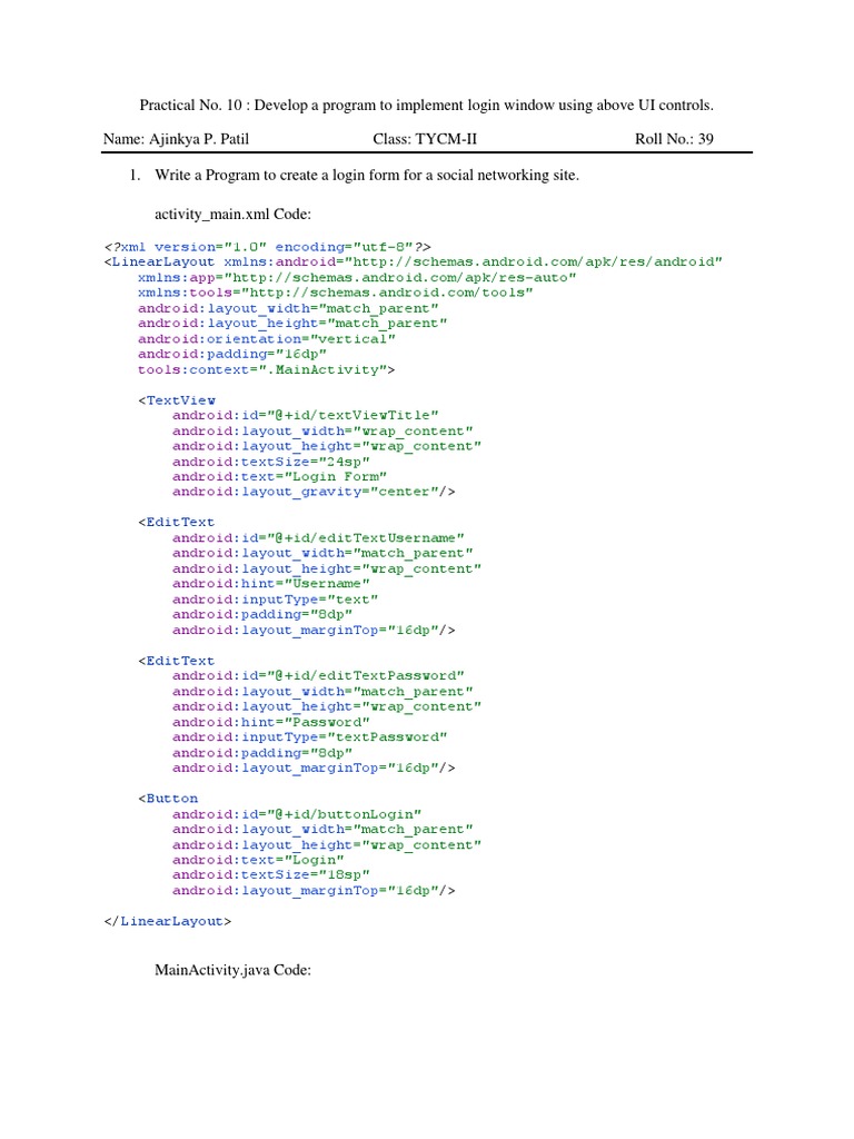 Practical 10 PDF | PDF | Android (Operating System) | Login