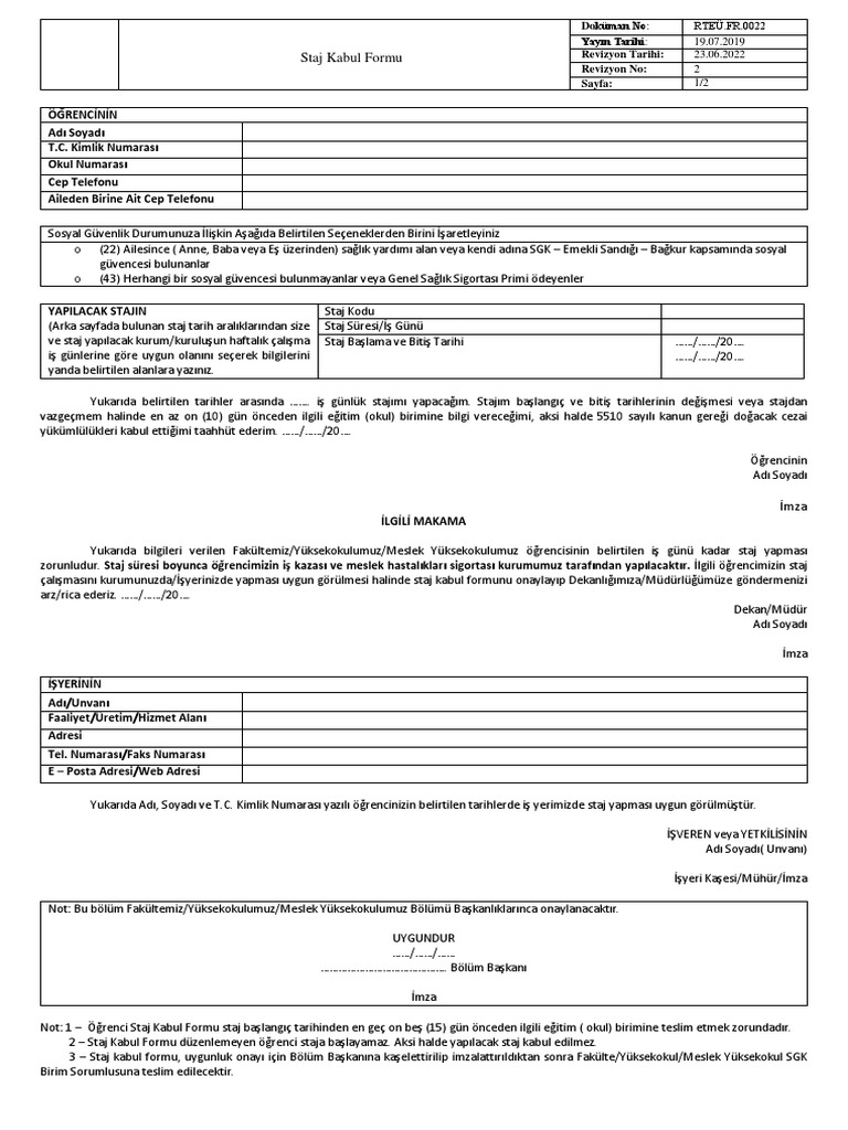 Staj Kabul Formu Tek | PDF