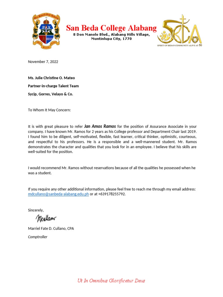 Recommendation for Assurance Associate | PDF