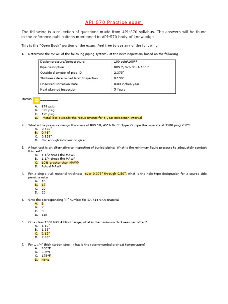 177538089-API-570-Final-Exam-Questions - REALIZAR | PDF | Pipe (Fluid Conveyance) | Welding