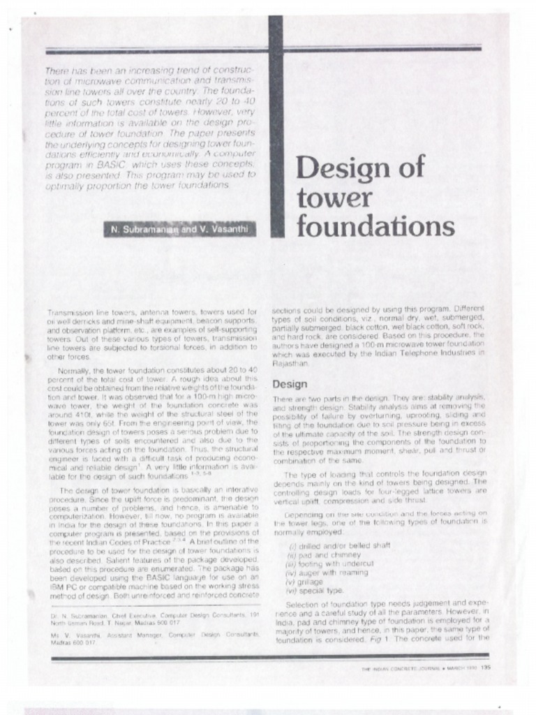 Design of Tower Foundation | PDF