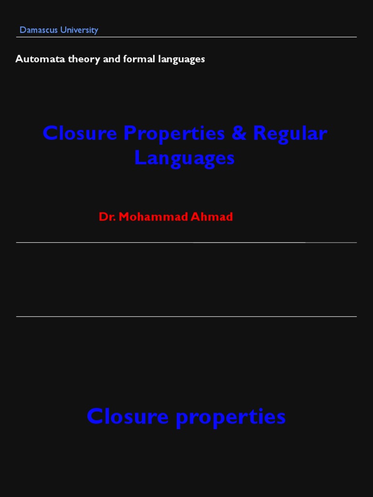 Automata Theory: Closure Properties Explained | PDF | Theoretical ...