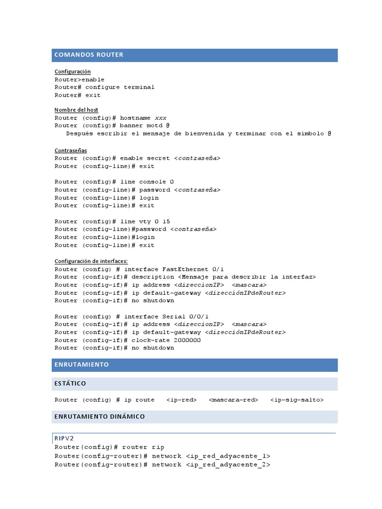 Resumen Comandos Router PDF | PDF