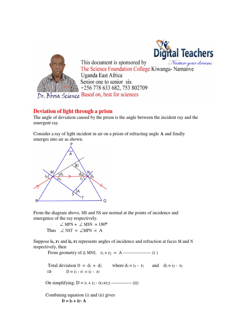 Prisms A Level PDF | PDF | Refraction | Refractive Index