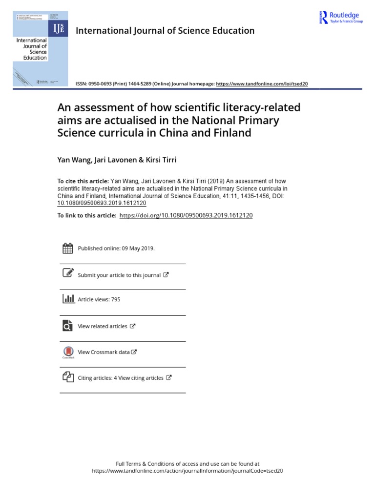 An Assessment of How Scientific Literacy Related Aims Are Actualised in The National Primary ...