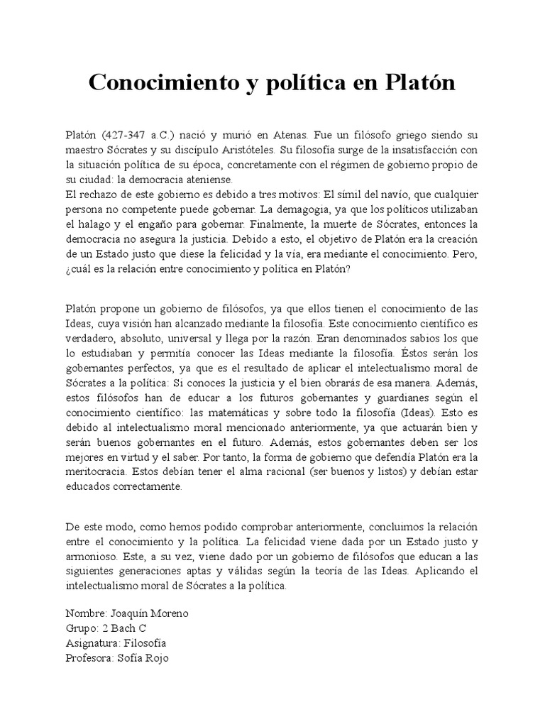 Conocimiento y política en Platón | PDF