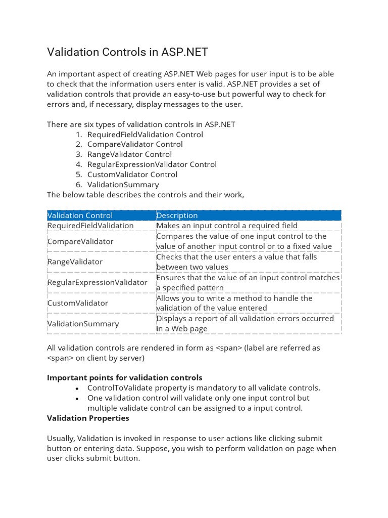 Validation Controls in ASP | PDF | Php | Software Development