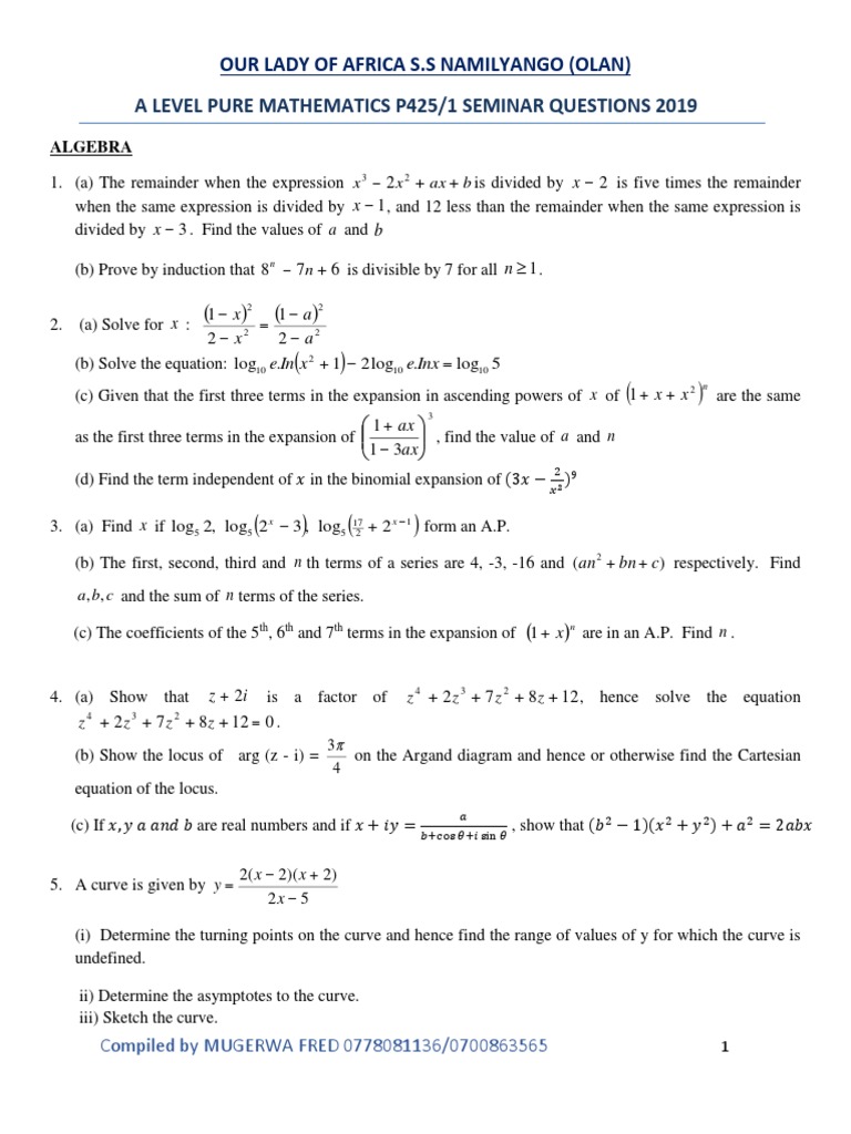 Olan MTC Seminar Paper One Questions PDF | PDF | Plane (Geometry ...