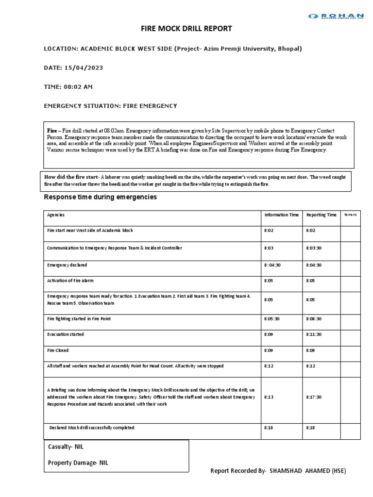 Mock Drill Report | PDF | Emergency | Labor Relations