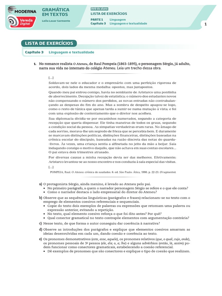 Lista de Exercicios Cap3 | PDF | Pronome | Linguística