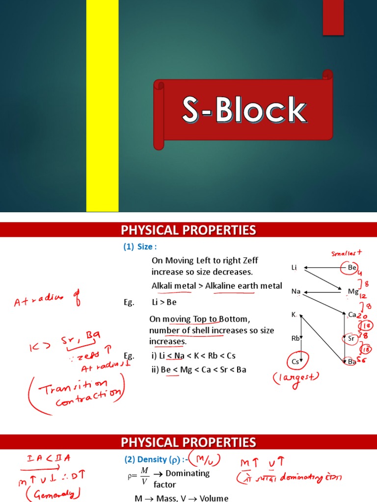 Physical and Chemical Properties of s-Block Elements | PDF | Sodium ...