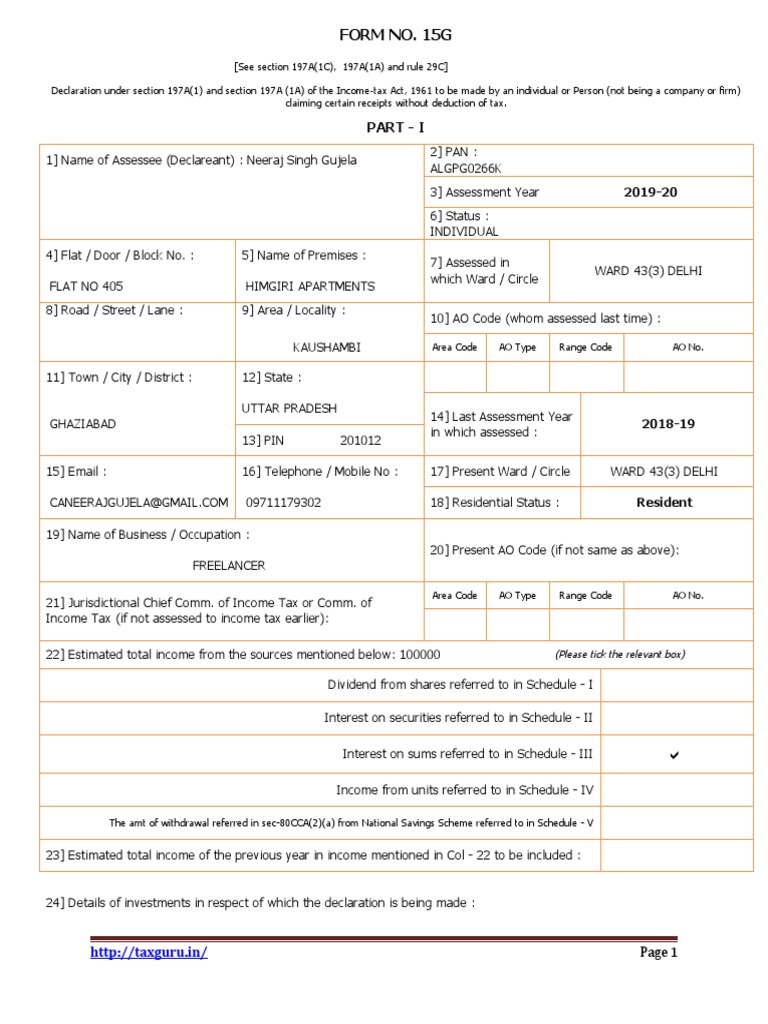 Form No 15G | PDF | Interest | Securities (Finance)