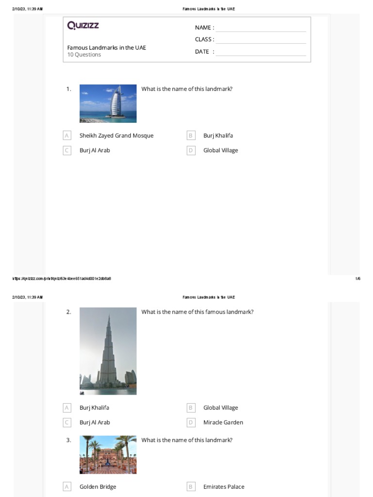 Famous Landmarks in the UAE | PDF | United Arab Emirates | Middle East