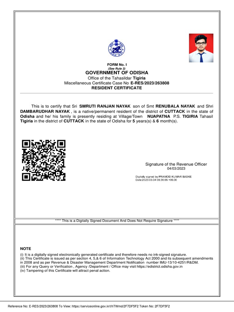 Resident Certificate PDF | PDF