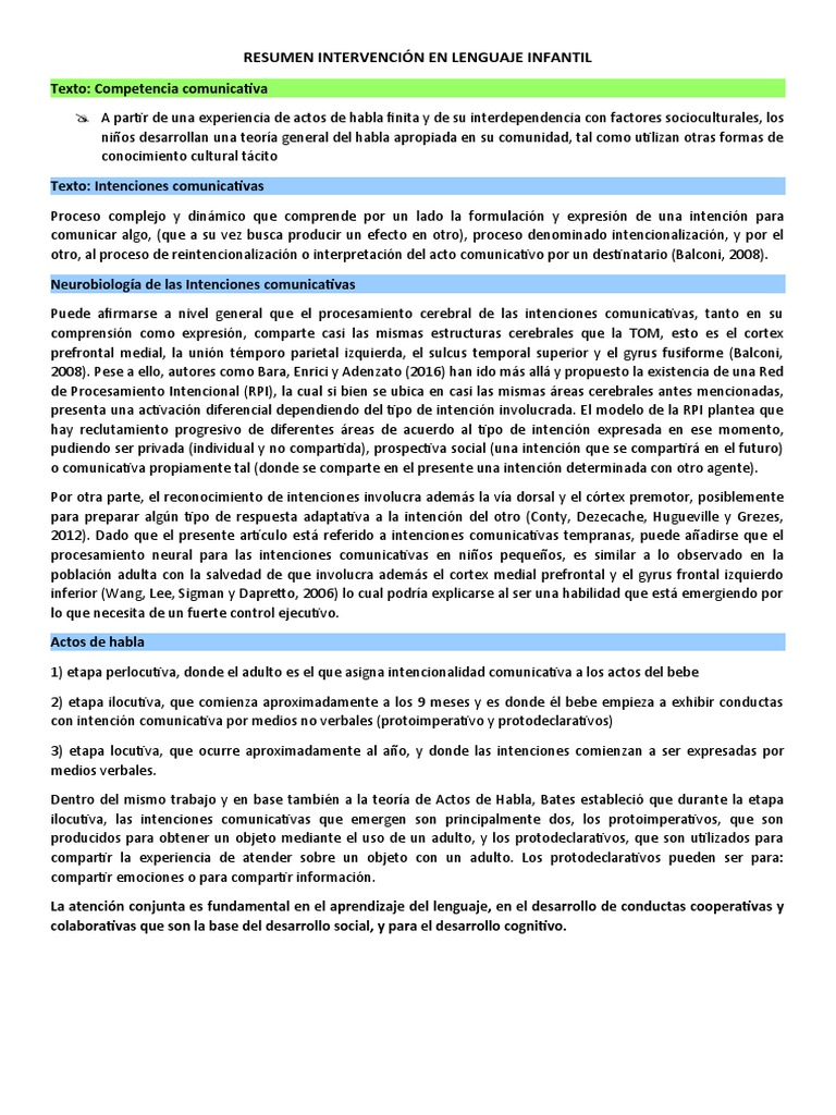 Resumen Textos Intervención en Lenguaje Infantil | PDF | Espectro ...