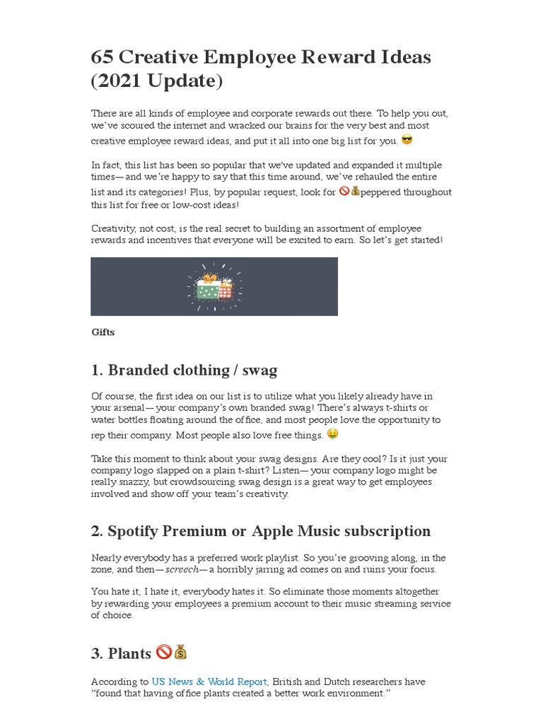 65 Creative Employee Reward Ideas (2021 Update) | PDF | Employment