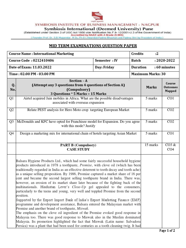 International Marketing Midterm Exam Paper | PDF