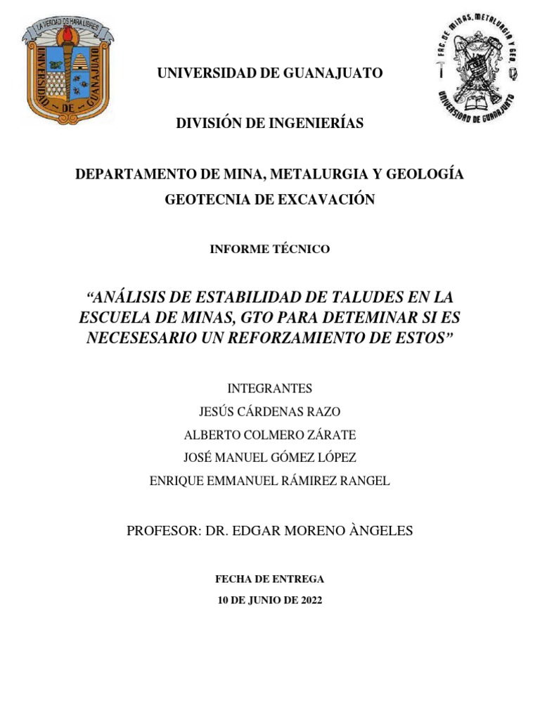 Proyecto Final-Estabilidad de Taludes | PDF | Roca (geología) | Naturaleza