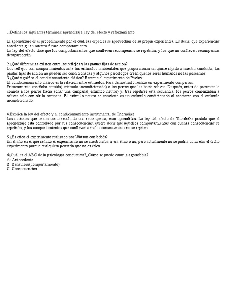 Cuestionario Aprendizaje | PDF