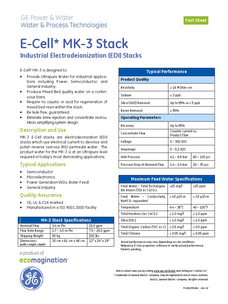 E-Cell MK-3 Stack: Industrial Electrodeionization (EDI) Stacks | PDF