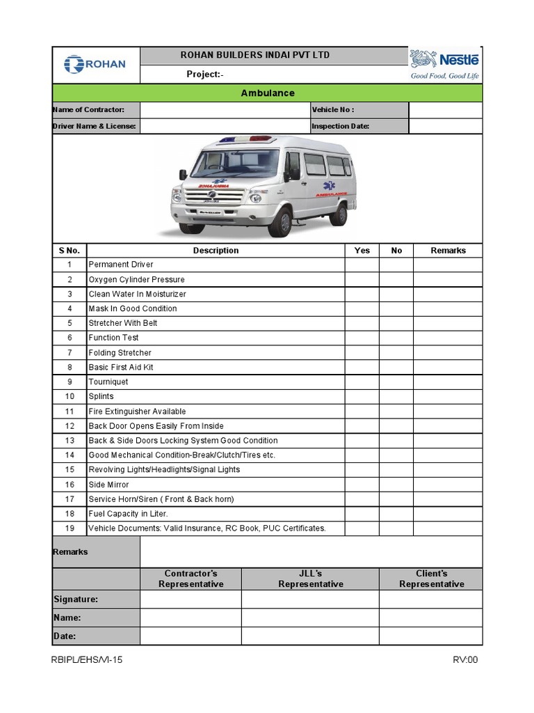 Ambulance Vehicle Inspection Checklist | PDF