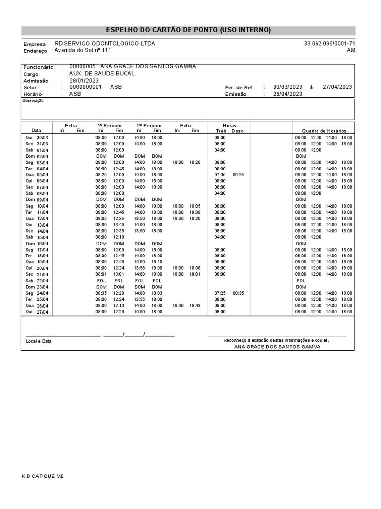 Lista de Espelho de Ponto RD 04.23 PDF | PDF