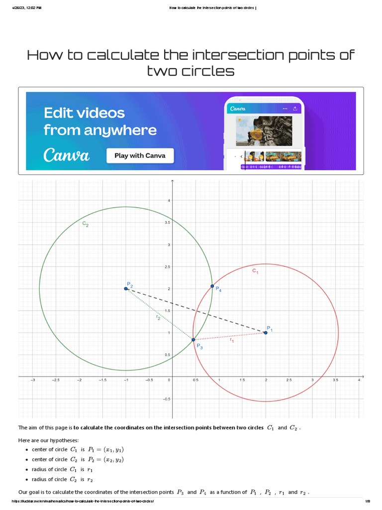 How To Calculate The Intersection Points of Two Circles | PDF