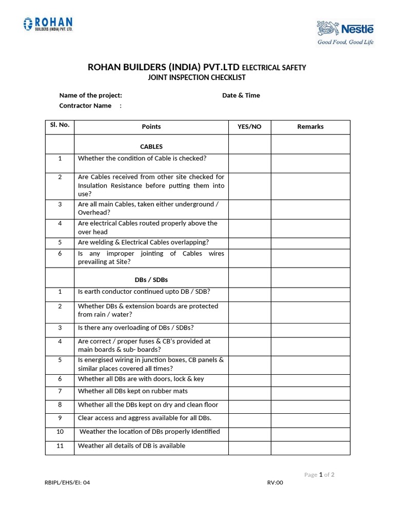 EL-04 Electrical Works CHK List | PDF