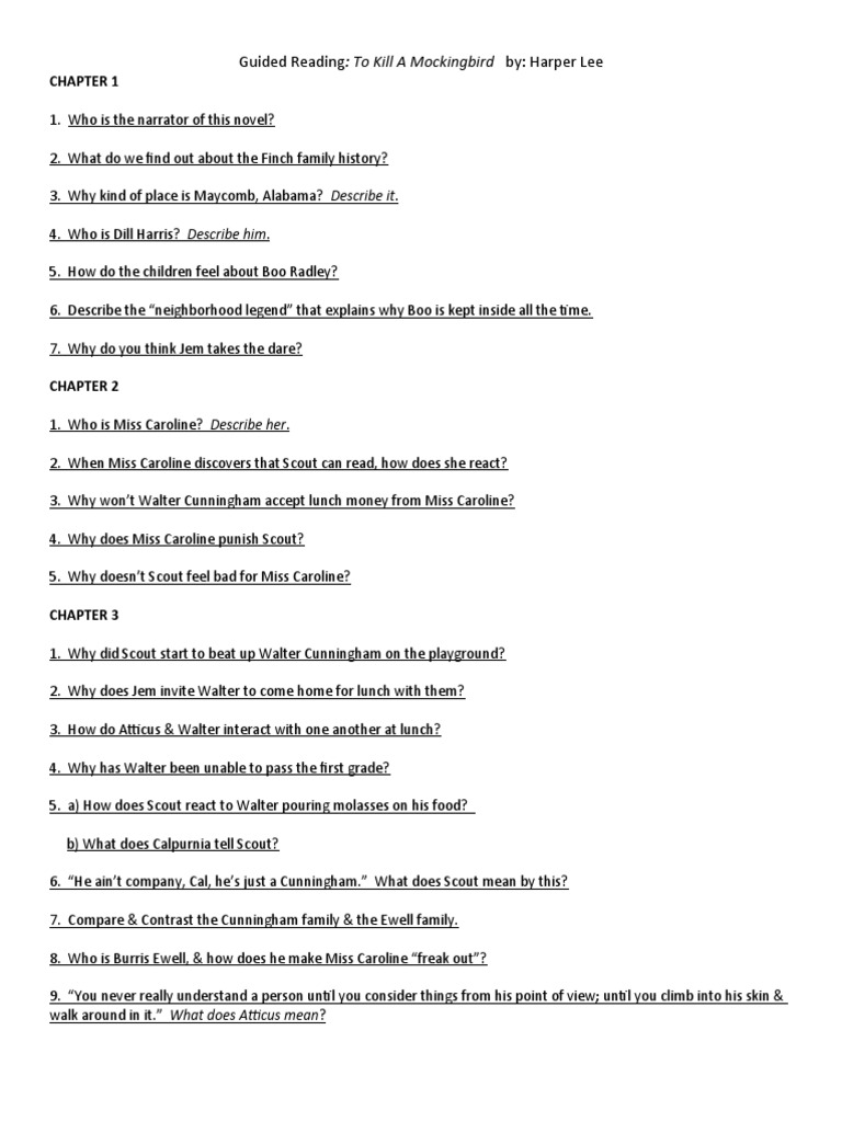 Guided Reading for To Kill a Mockingbird | PDF | To Kill A Mockingbird