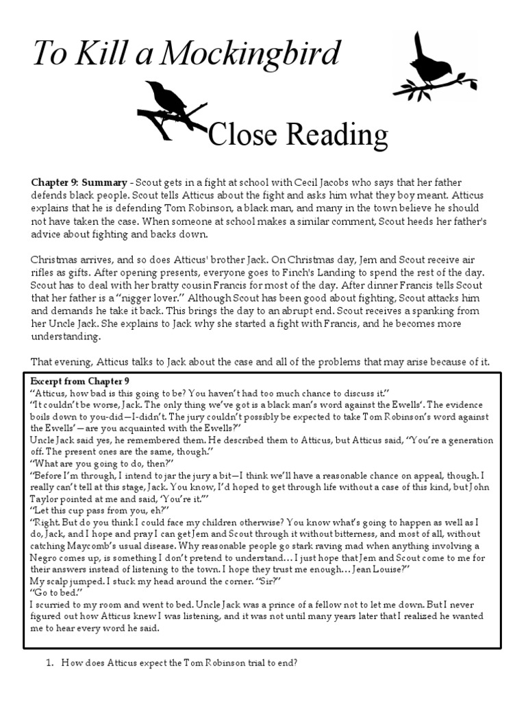 To Kill A Mockingbird Close Reading 9-10 | Download Free PDF | To Kill ...