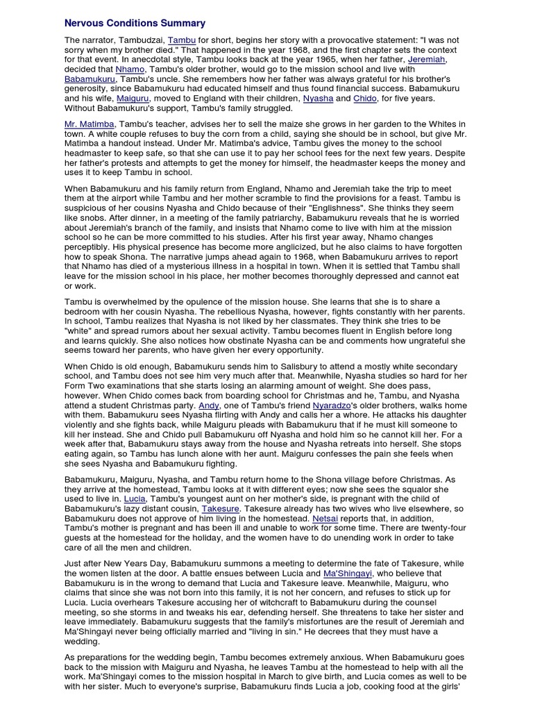 Nervous-Conditions-Summary | PDF