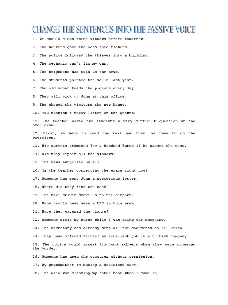 Passive Voice Sentence Exercises | PDF