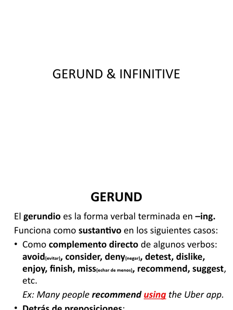 Gerundios e infinitivos: usos y diferencias | PDF