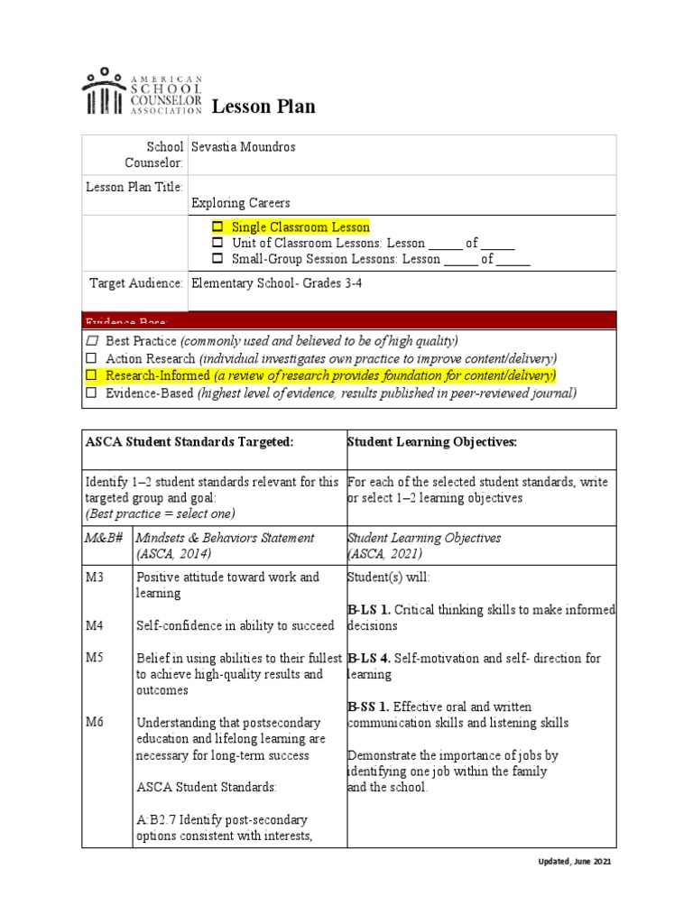 Exploring Career Lesson-Plan | PDF