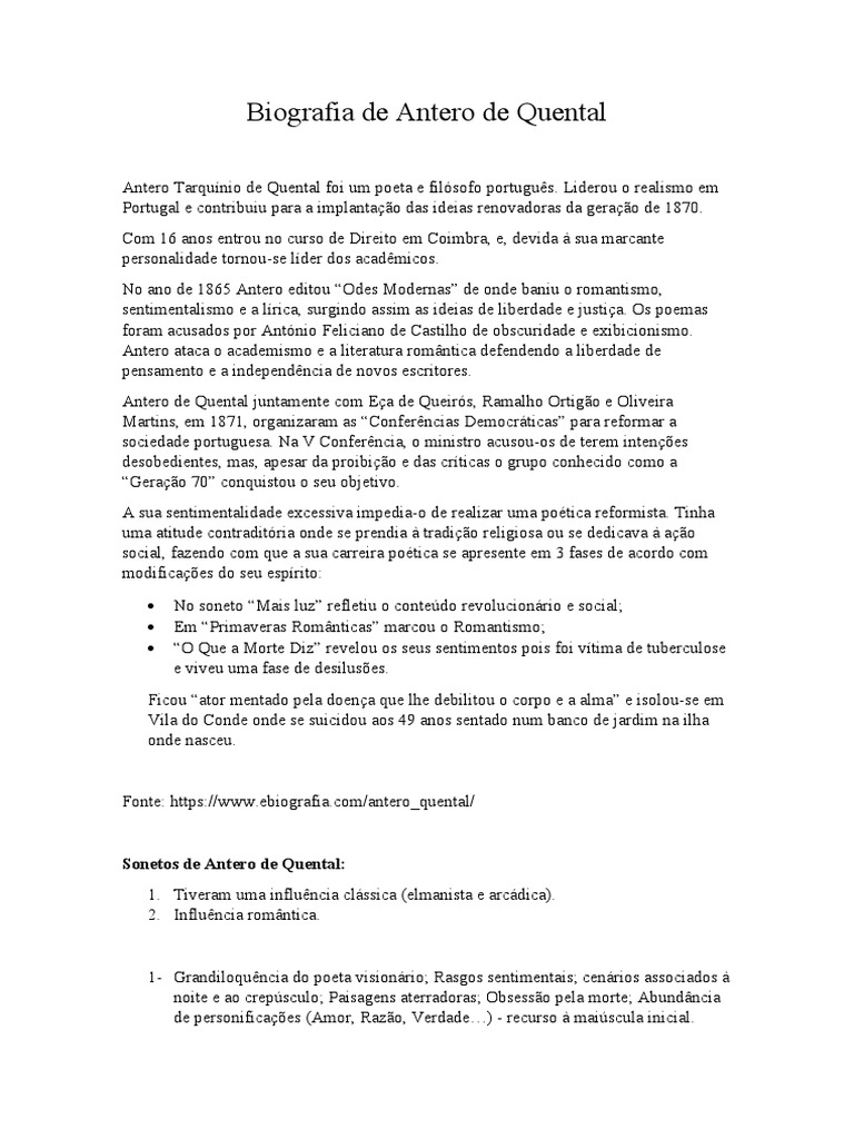 Antero de Quental: Poeta e Filósofo | PDF | Romantismo