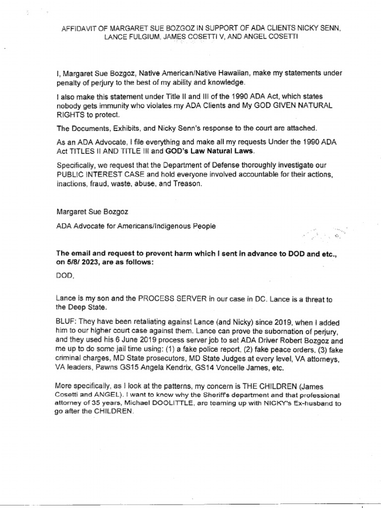 Ada Advocate Affidavit To The Miltiary Request Investigation On The ...